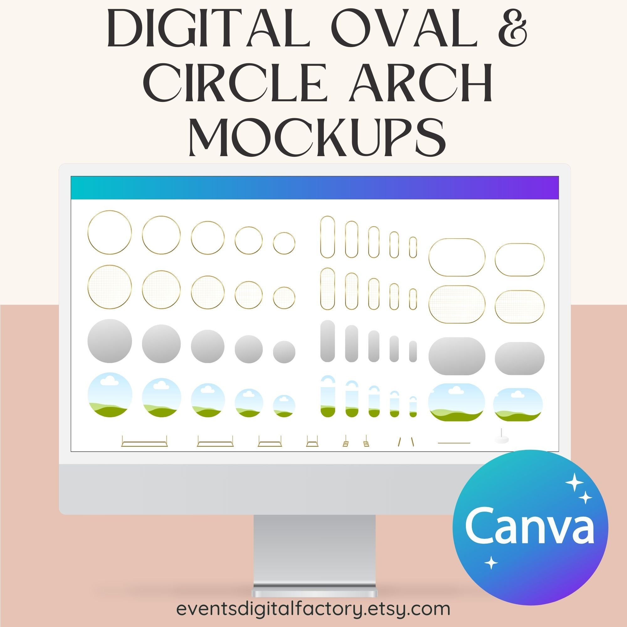 Digital Oval Circle Arch Frames for Canva, Circle Arch Mockups, Circle ...