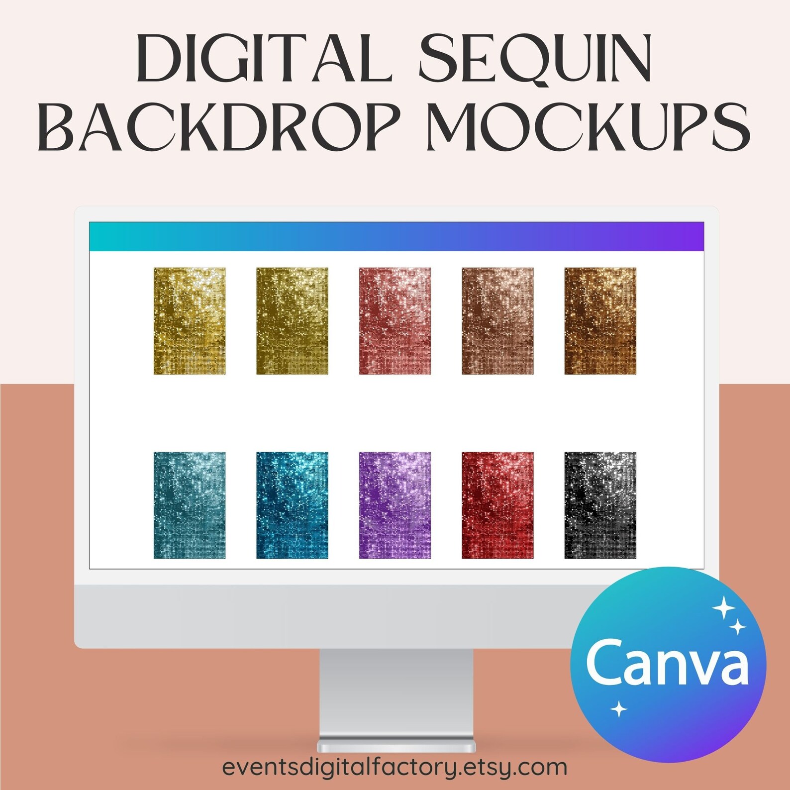 Digital Sequin Backdrop, Event Backdrop Canva Template, Sequin Curtain ...