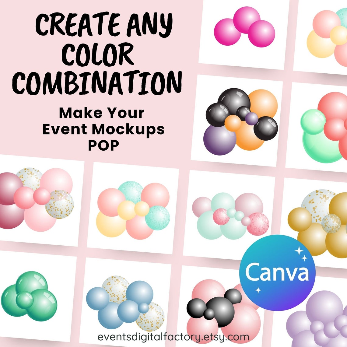 Balloon Canva Template, Digital Balloon Clusters, Party Event Stylist ...