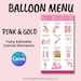 Pink Balloon Menu,balloon Price Menu, Balloon Menu Mockup, Canva ...
