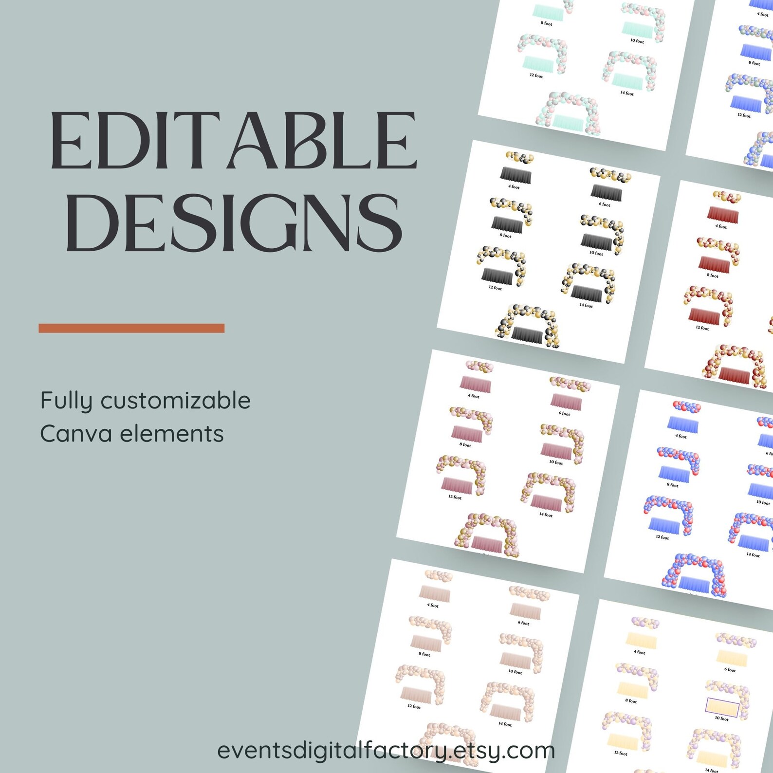 Balloon Garland Size Guide Template , Balloons Canva Template, Garland ...