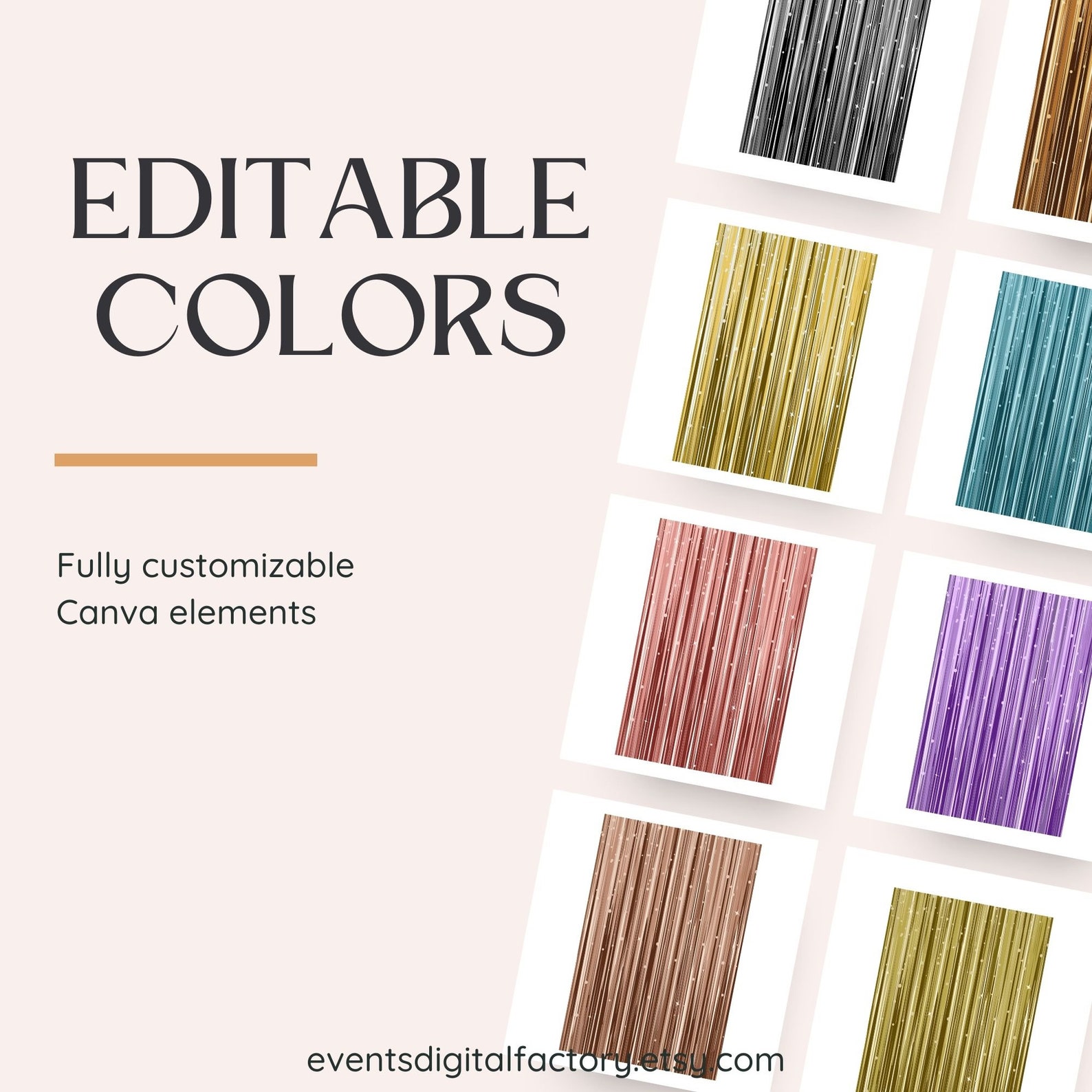 Tinsel Digital Curtain Backdrop, Event Backdrop Canva Template, Tinsel ...