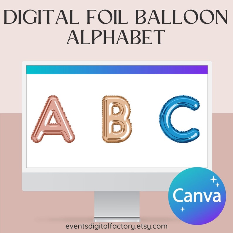 Foil Balloon Letters Canva Elements,digital Balloon Alphabet, Foil ...