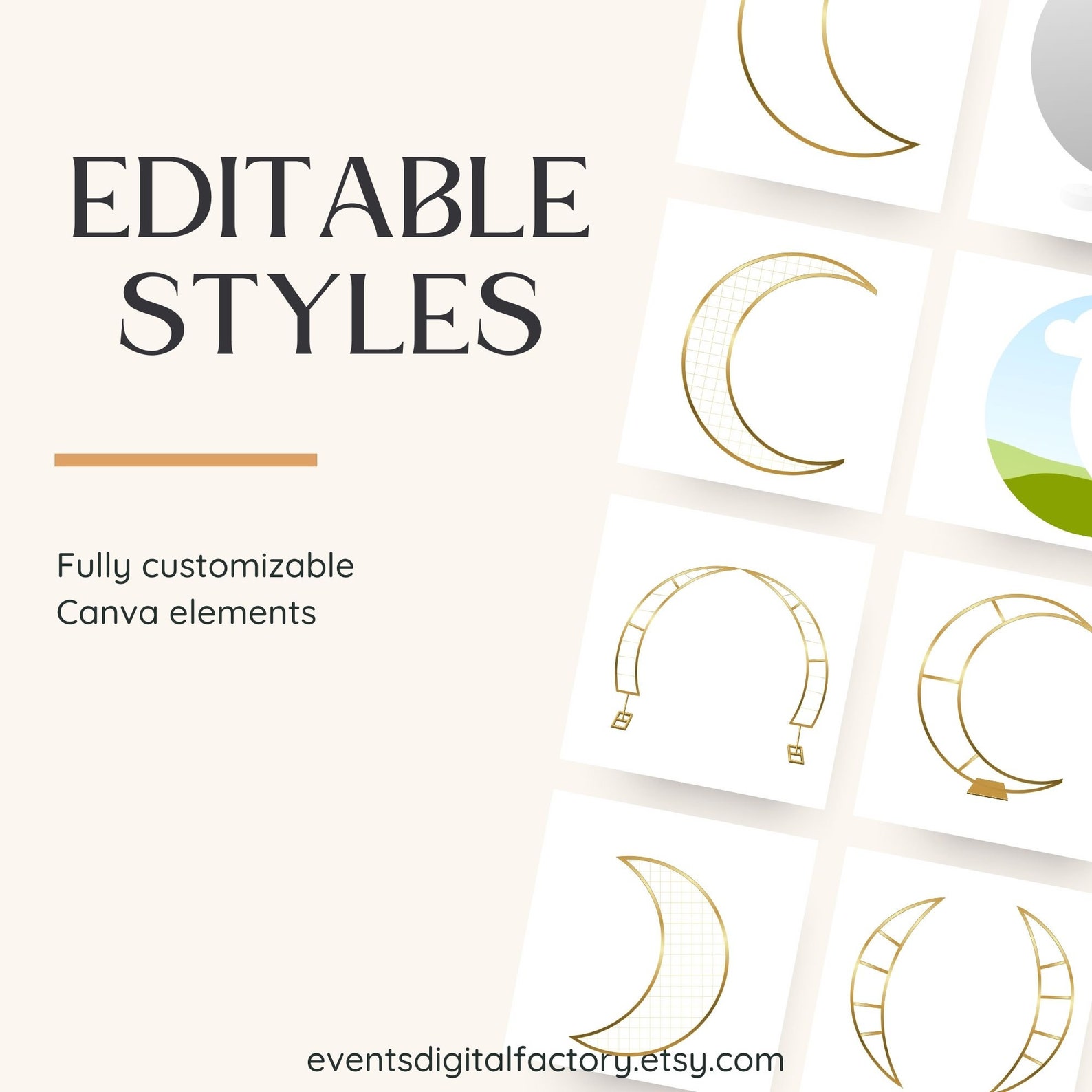 Digital Moon Arch Frames for Canva, Moon Event Mockups, Digital Moon ...