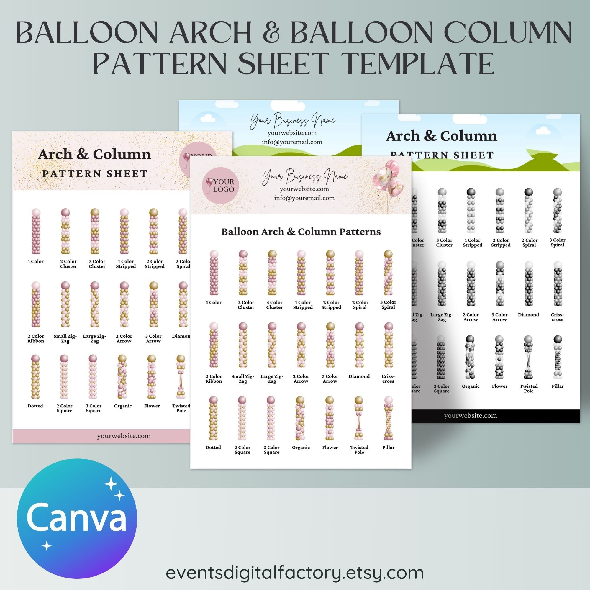 Balloon Arch & Balloon Column Pattern Sheet Template , Balloons Canva ...