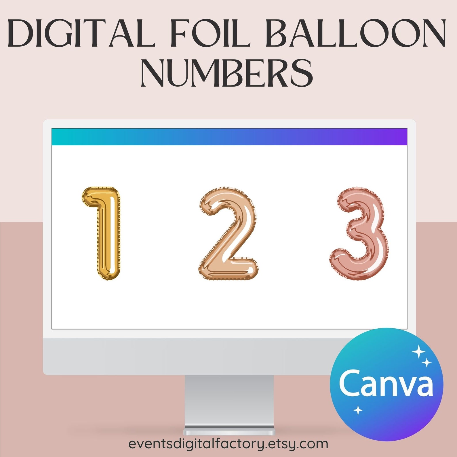 Foil Balloon Numbers Canva Elements,digital Balloon Clipart, Foil ...