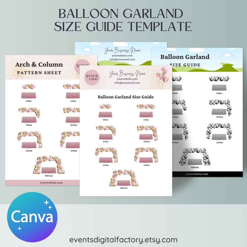 Balloon Garland Size Guide Template , Balloons Canva Template, Garland ...