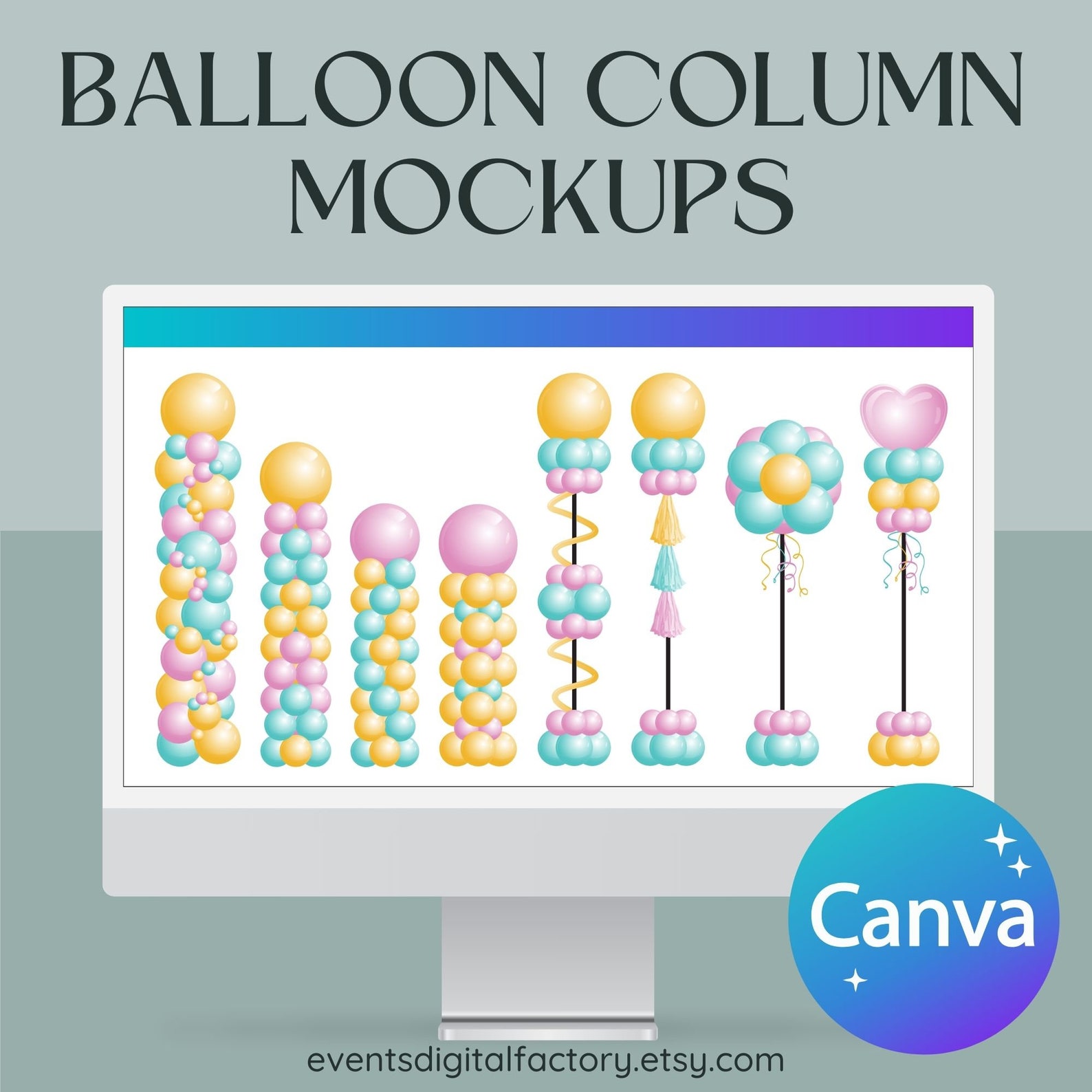 Digital Balloon Column Mockups, Balloons Canva Template, Event Styling ...