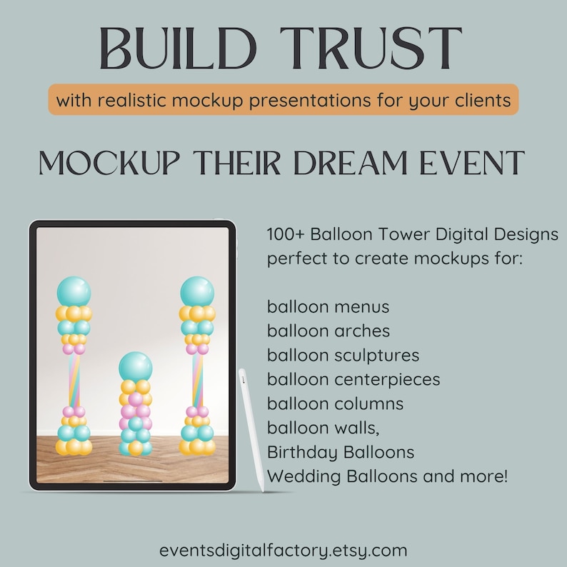 Digital Balloon Column Mockups, Balloons Canva Template, Event Styling ...