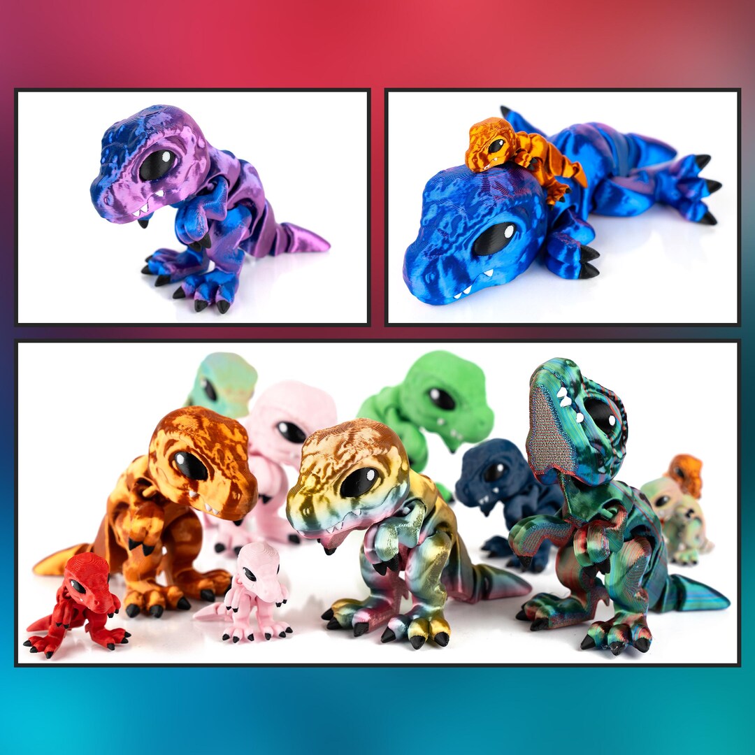 Articulated Cute T-rex Fidget Toy 3D Printed Flexi - Etsy