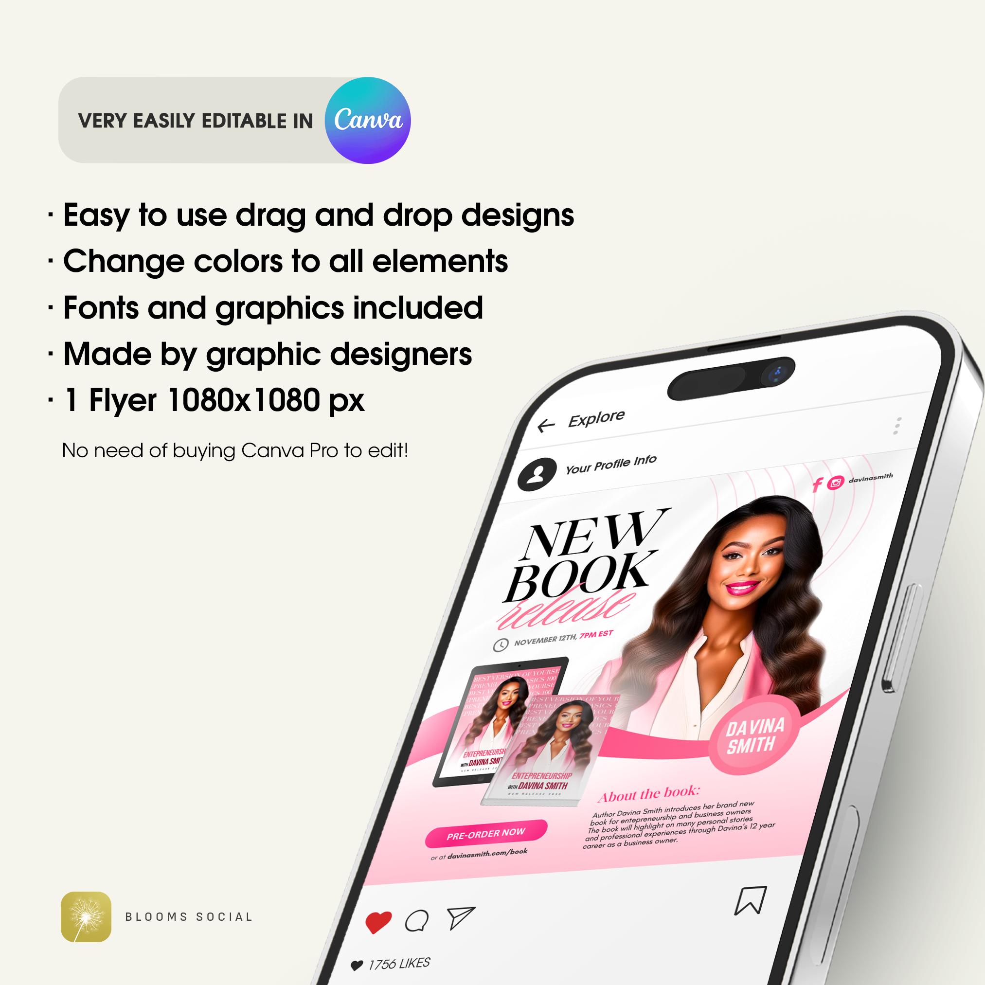 Book Launch Flyer Book Release Template Canva Ebook Launch Flyer Pink ...