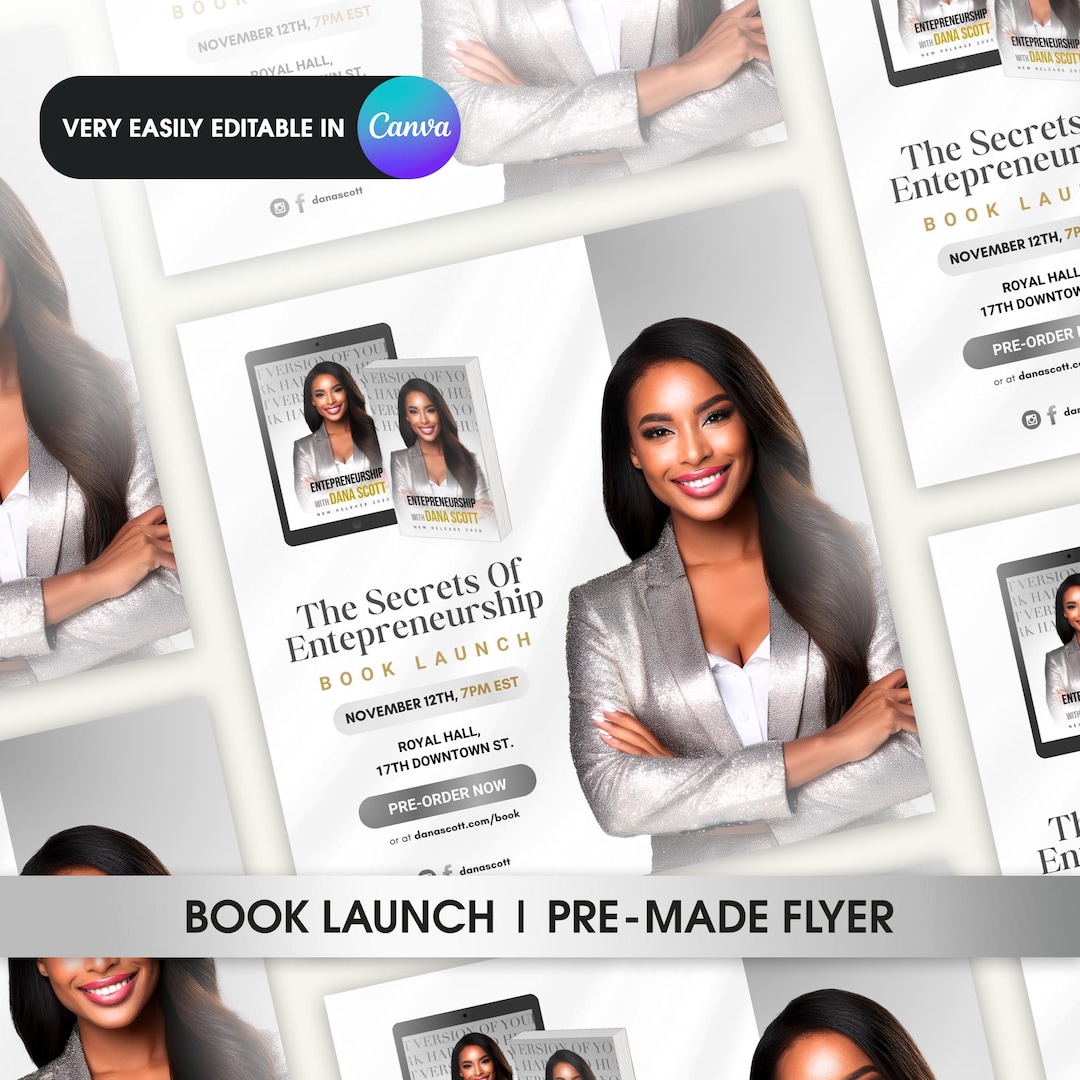 Book Launch Flyer Template, White and Gold (canva Editable) - Etsy