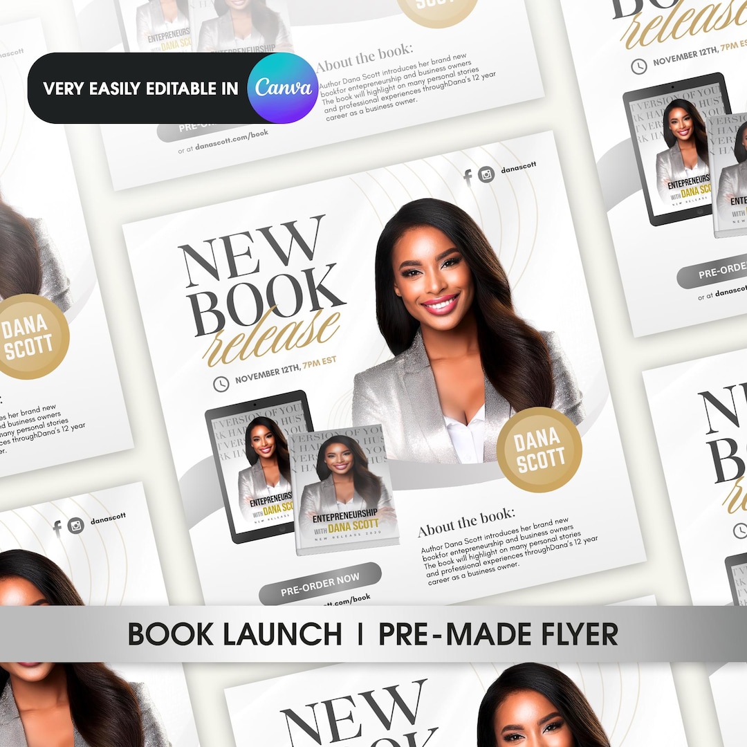 Book Launch Flyer Book Release Template Canva Ebook Launch Flyer White and Silver Flyer DIY ...