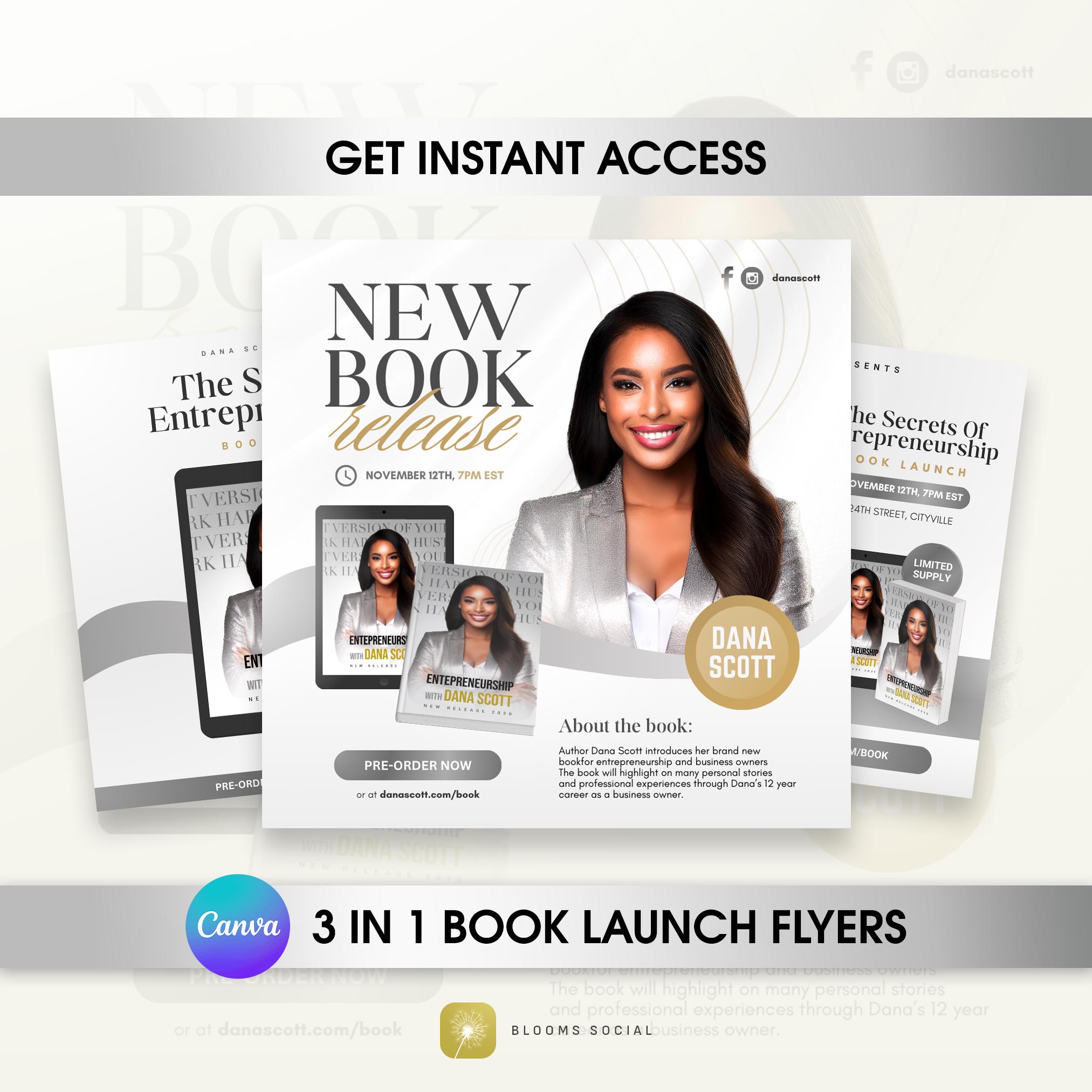 Book Launch Flyer Book Release Template Canva Ebook Launch Flyer White and Silver Flyer DIY ...