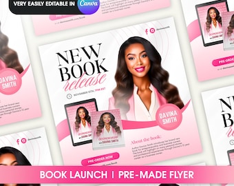 Book Launch Flyer Book Release Template Canva Ebook Launch Flyer White and Silver Flyer DIY ...