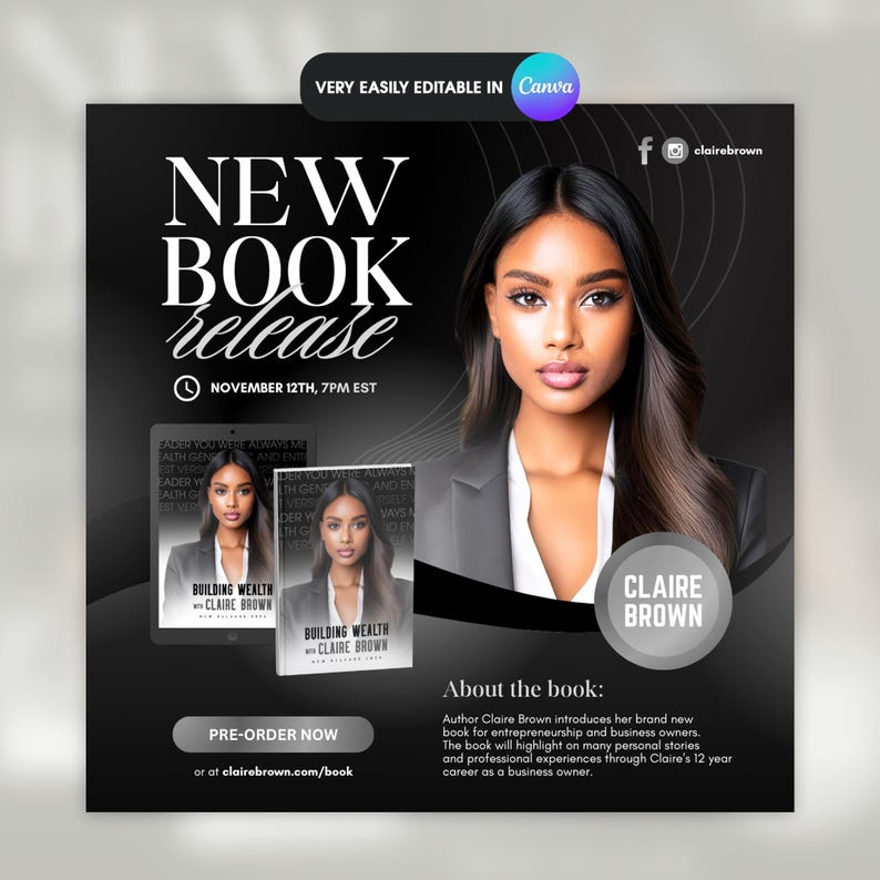Book Launch Flyer Book Release Template Canva Ebook Launch Flyer Black ...