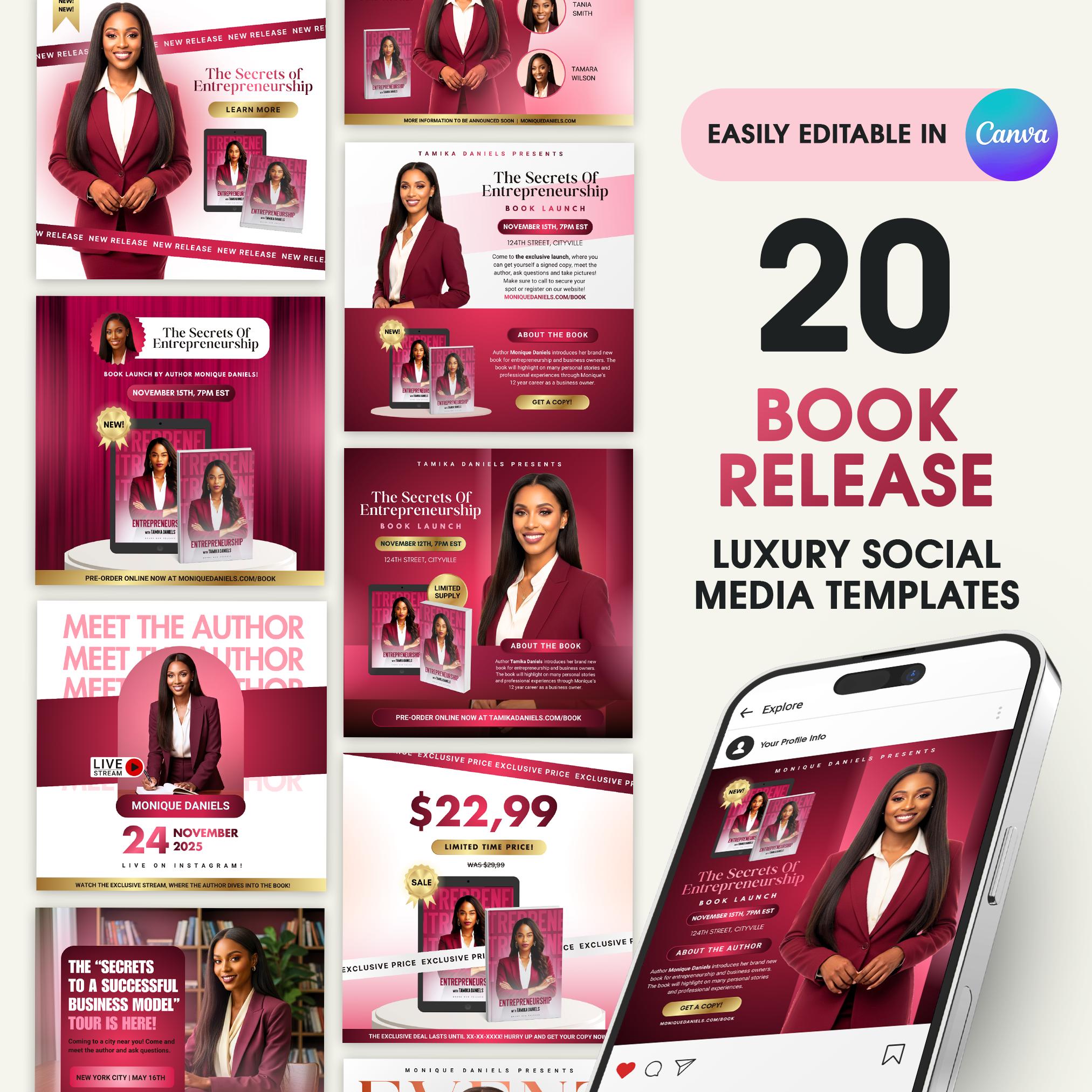 20 Book Launch Social Media Templates for Authors | Canva Book Launch ...