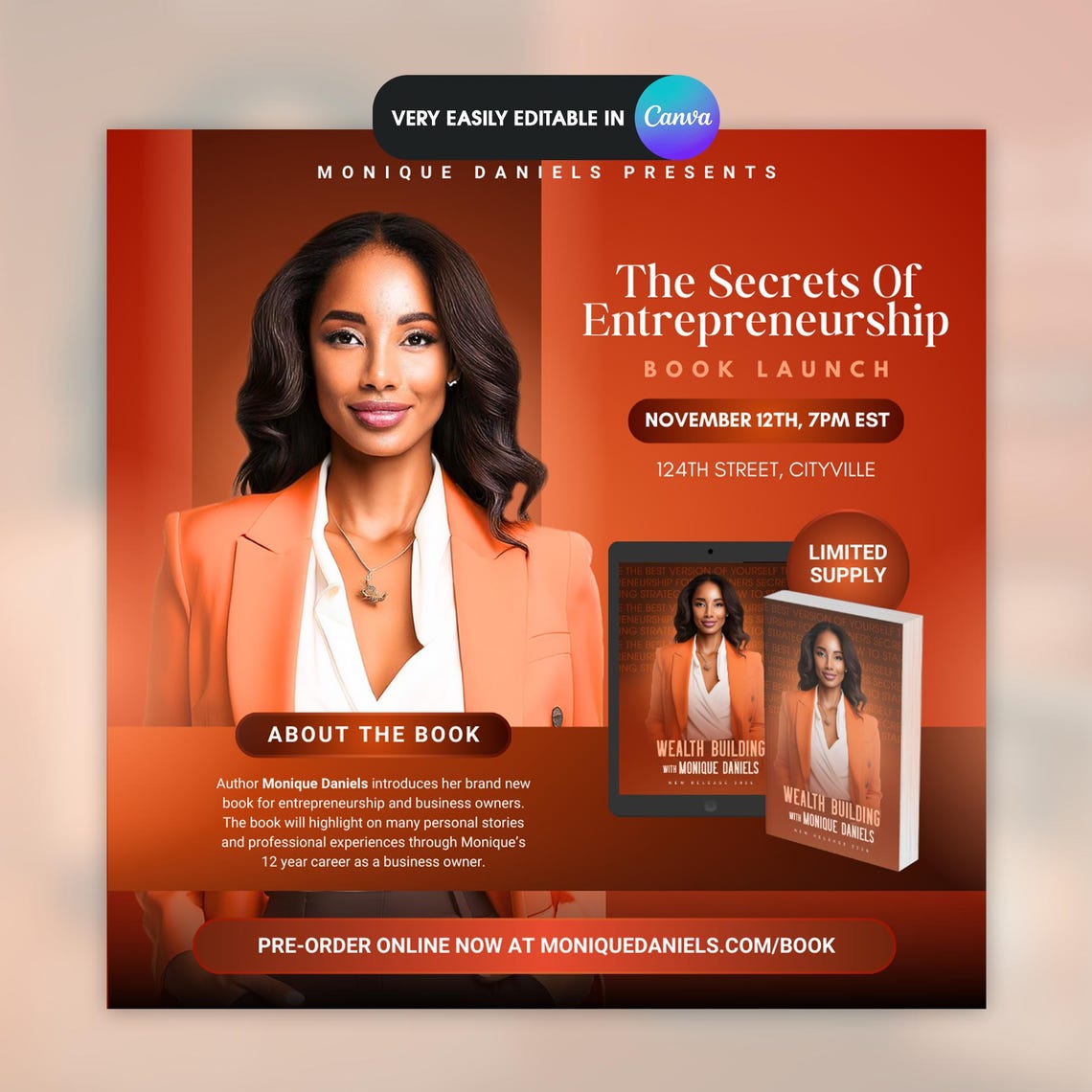 Book Launch Flyer Book Release Template Canva Ebook Launch Flyer Orange ...