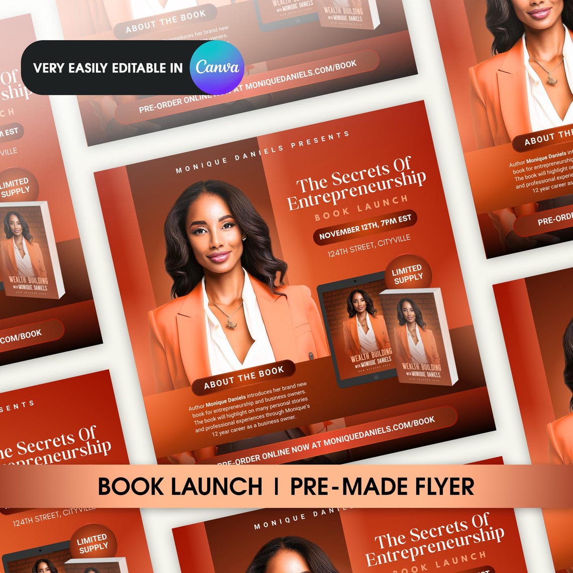 Book Launch Flyer Book Release Template Canva Ebook Launch Flyer Orange ...