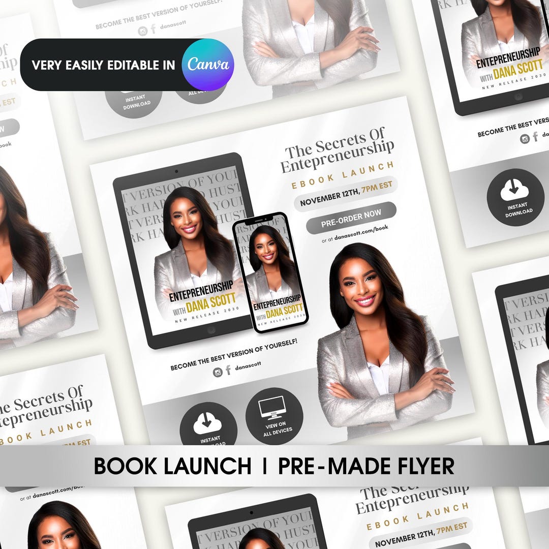 E-book Launch Flyer E-book Release Template Canva Ebook Launch Flyer White and Silver Flyer DIY ...