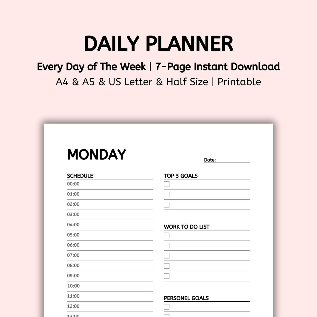 Daily Planner, Personal Daily Planner, Productivity Planner, Digital Daily Planner, Work From ...