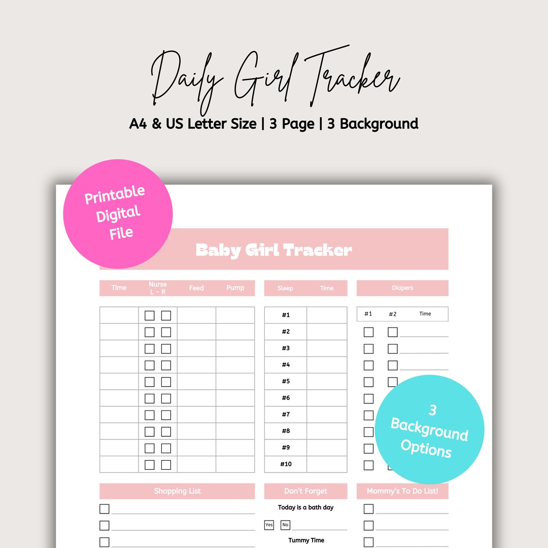 Baby Girl Tracker, Baby Tracker, Daily Baby Tracker, Printable Baby ...
