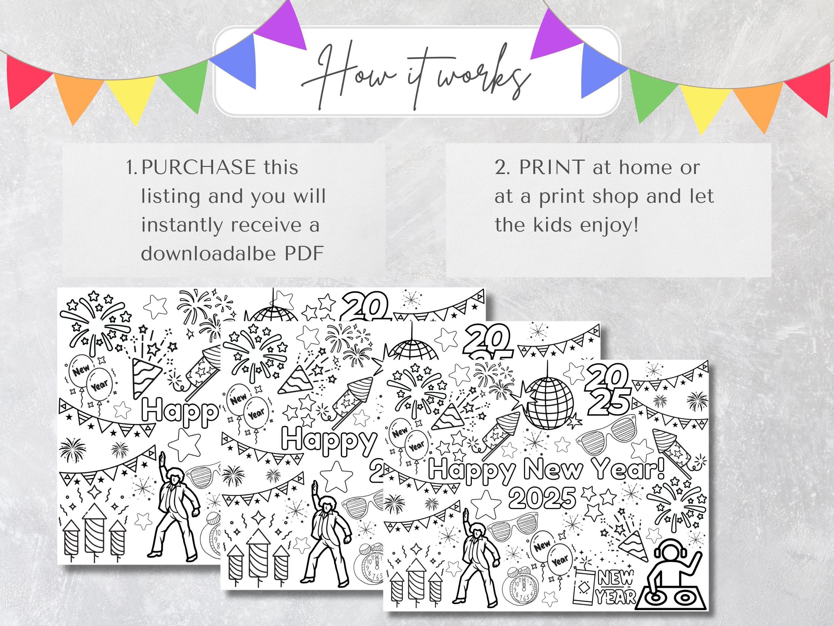 2025 New Year Activity Placemat Coloring Page (digital Download) - Etsy