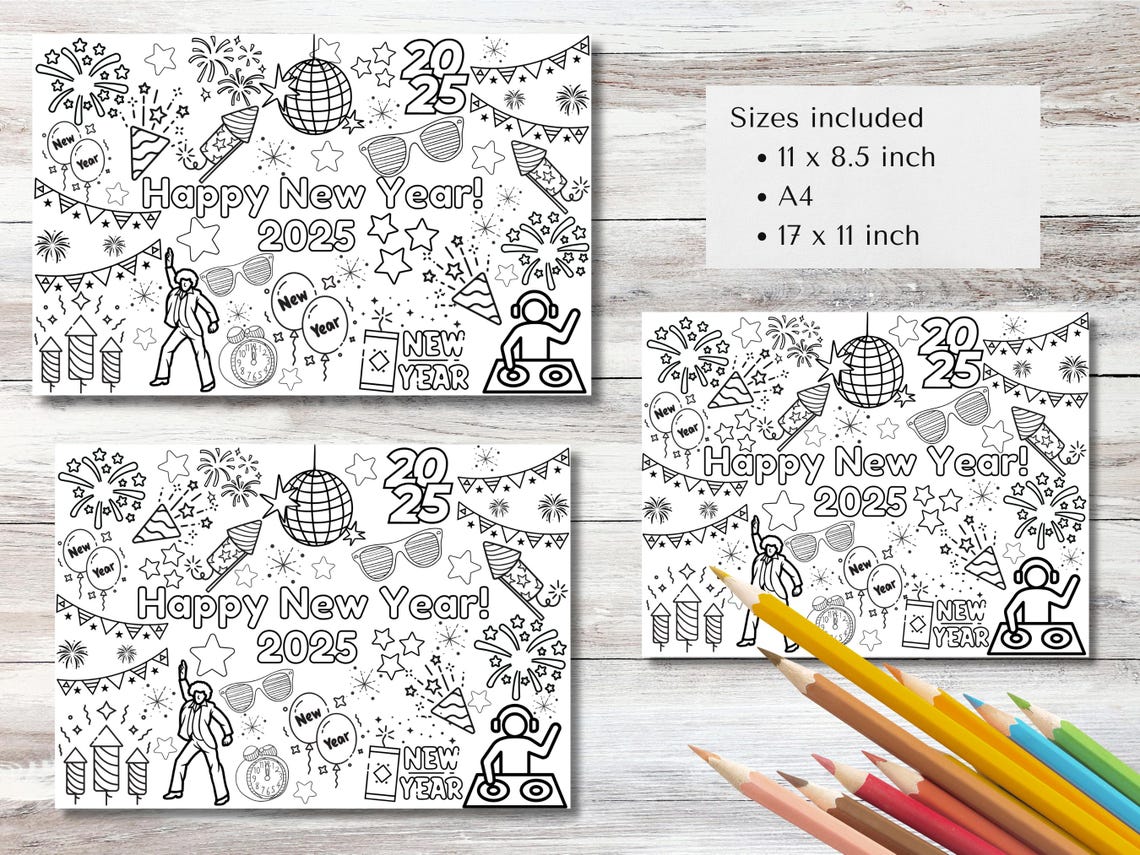 2025 New Year Activity Placemat Coloring Page (digital Download) - Etsy