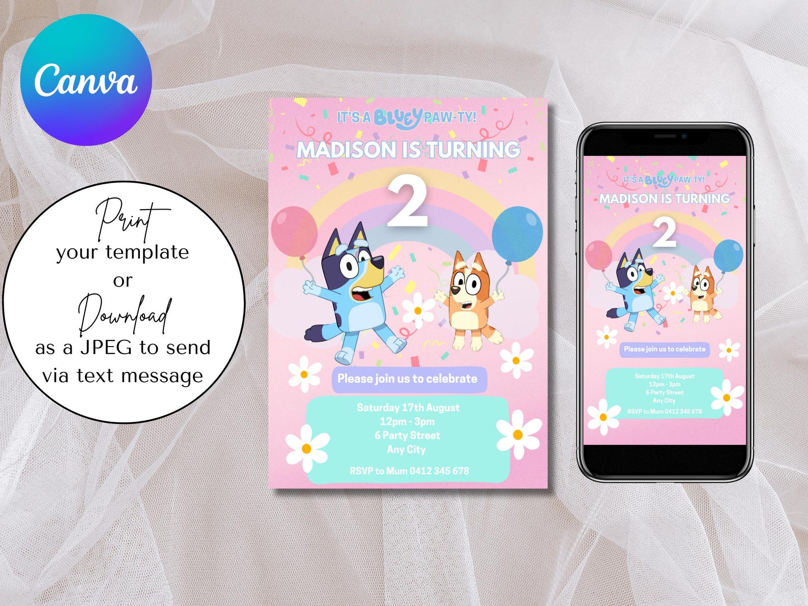 Bluey Invitation Bluey Bingo Birthday Invitation Bluey Girl Invitation ...