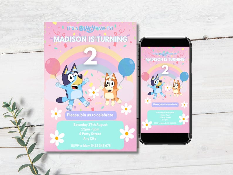 Bluey Invitation Bluey Bingo Birthday Invitation Bluey Girl Invitation ...