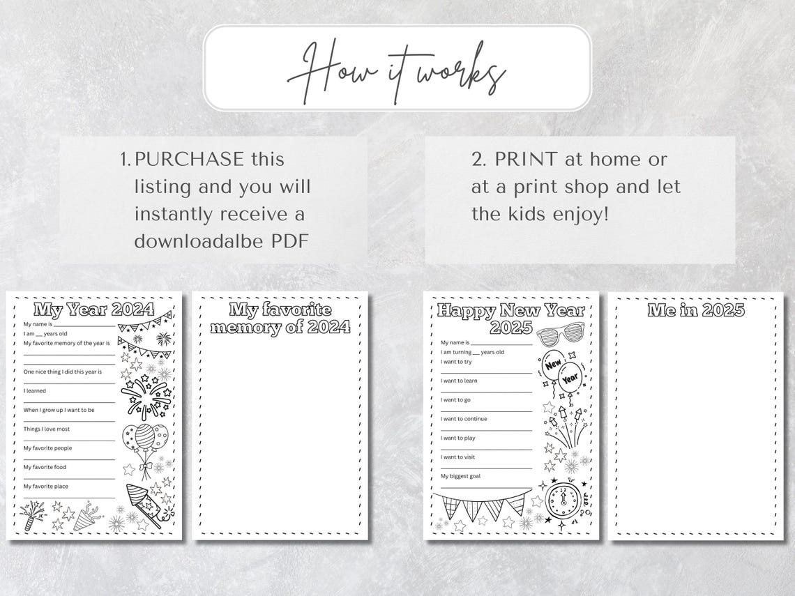 Kids Year in Review 2024 2025 Printable Activity Sheet New Years Eve ...