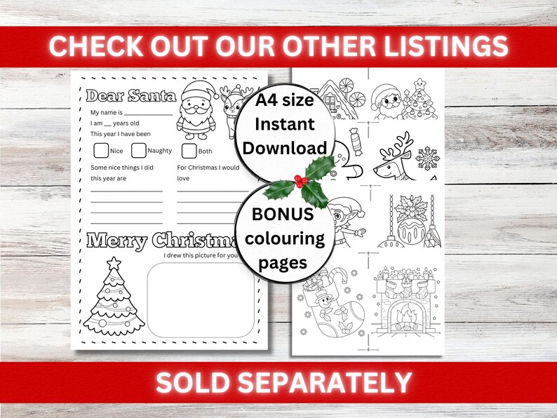 Letter to Santa Colouring Page Instant Download Printable Digital Kids ...