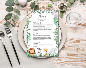 Safari Menu Template, Editable Food List Jungle Animals Baby Shower ...