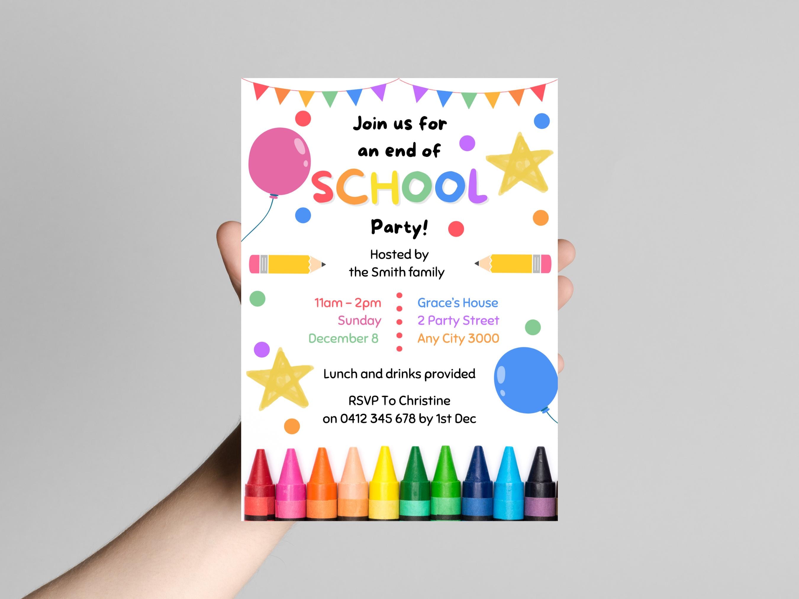 Editable End of Year Party Invitation Template School Party Kids Summer ...