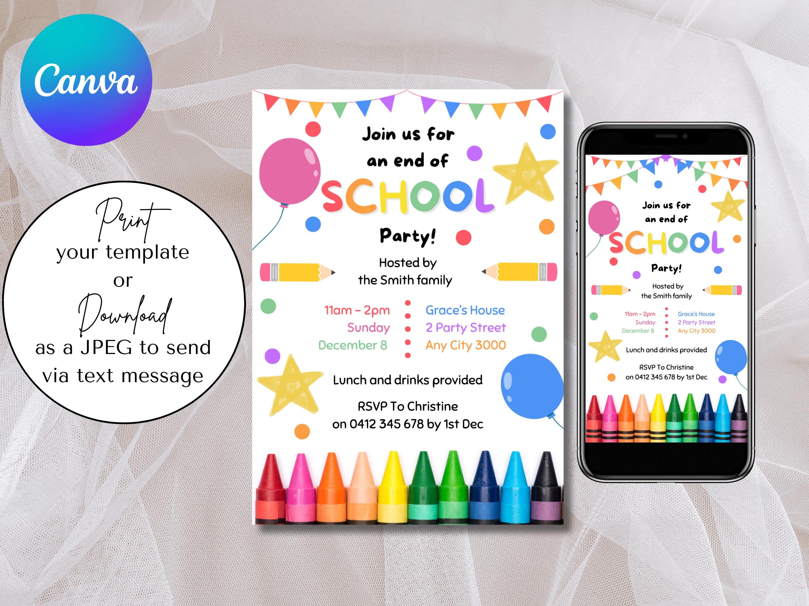 Editable End of Year Party Invitation Template School Party Kids Summer ...