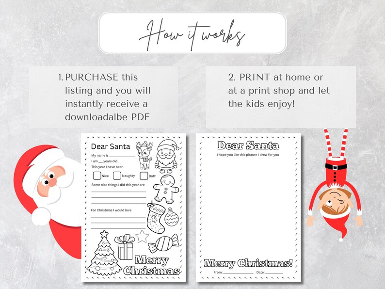Letter to Santa Colouring Page Instant Download Printable Digital Kids ...