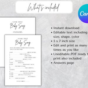 Name That Baby Song Game: Printable Baby Shower Activity (digital ...