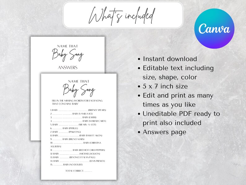 Name That Baby Song Game: Printable Baby Shower Activity (digital ...