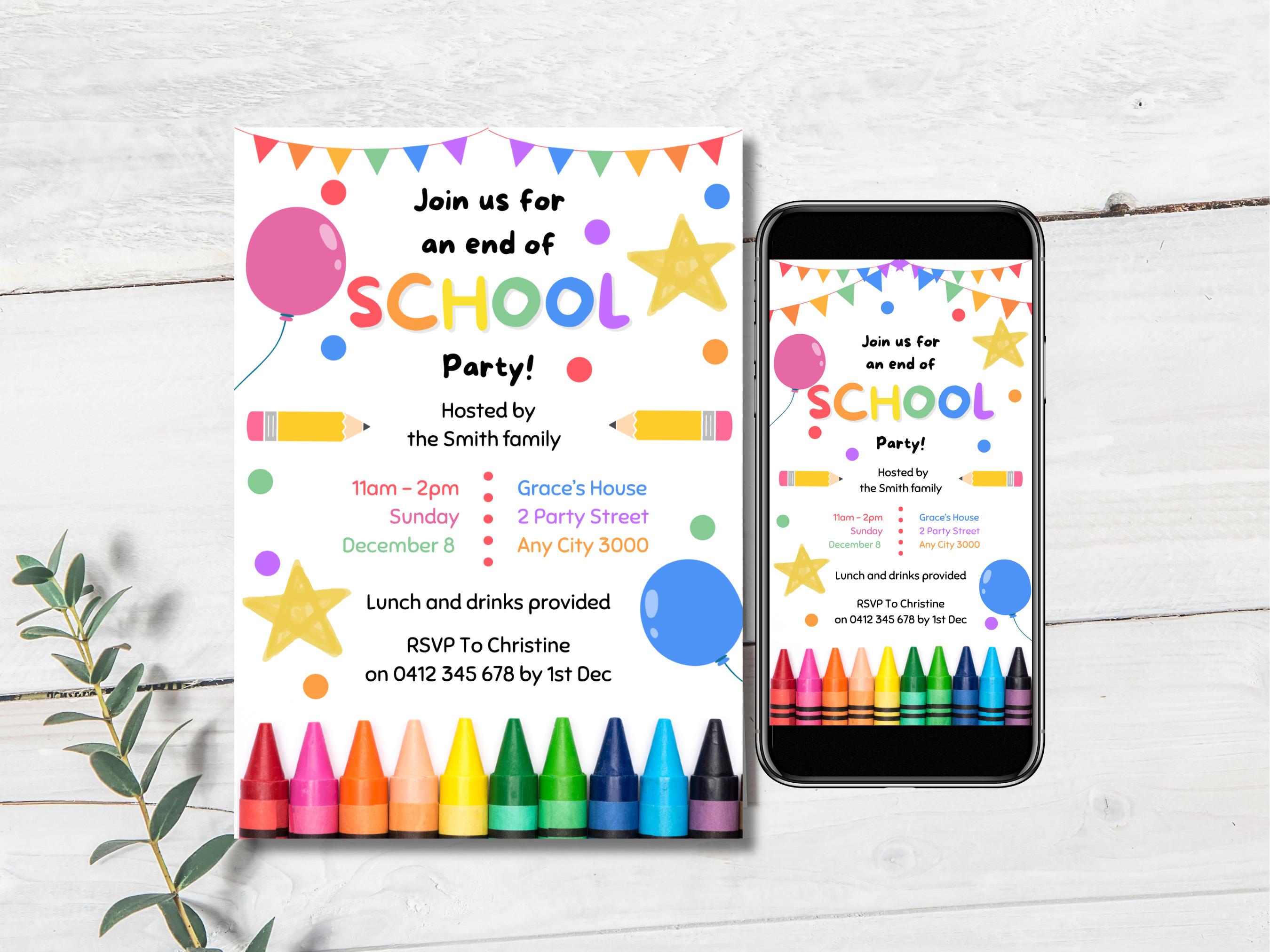 Editable End of Year Party Invitation Template School Party Kids Summer ...