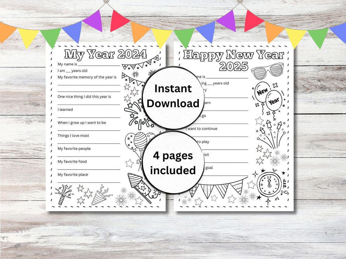 Kids Year in Review 2024 2025 Printable Activity Sheet New Years Eve ...