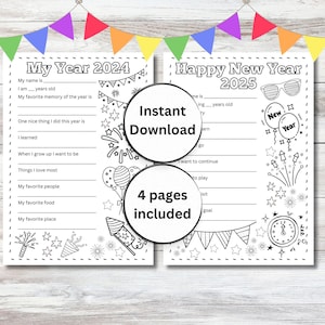 Kids Year in Review 2024 2025 Printable Activity Sheet New Years Eve ...