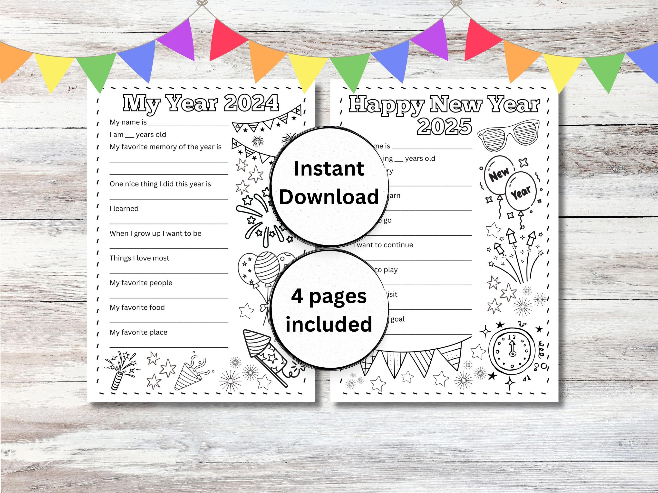 Kids Year in Review 2024 2025 Printable Activity Sheet New Years Eve ...