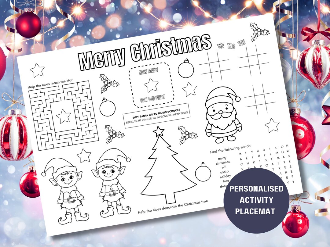 Christmas Activity Placemat: Editable Coloring Sheet (digital Download ...