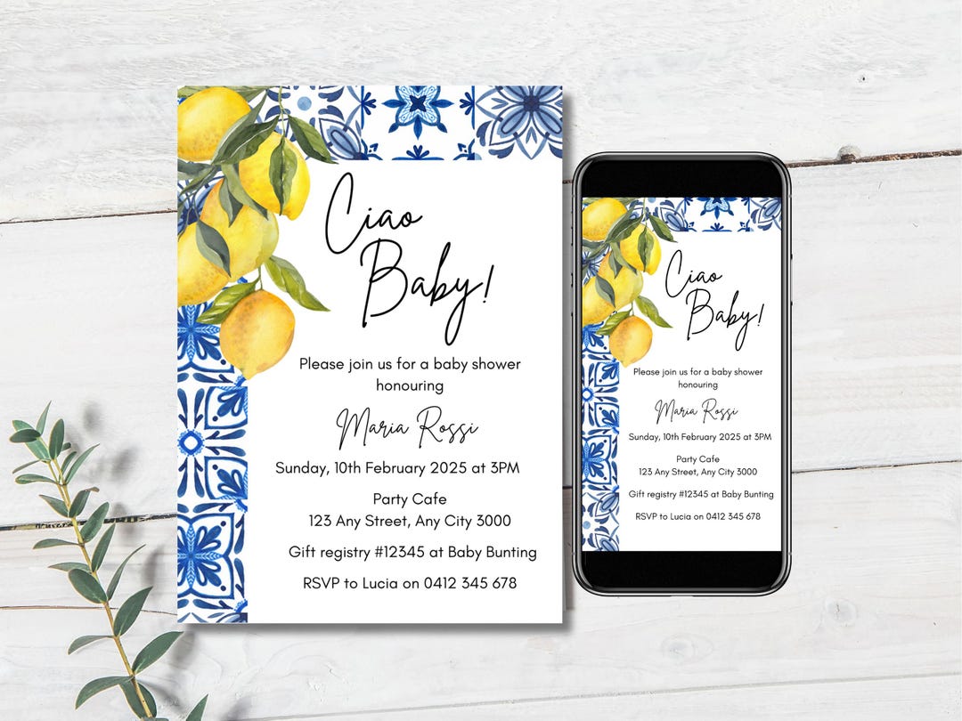 Ciao Baby Shower Invite Lemon Positano Italian Baby Shower Invitation ...