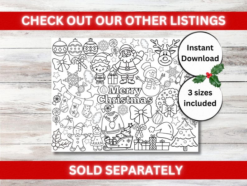 Christmas Card Coloring Page Instant Download Printable PDF Digital ...