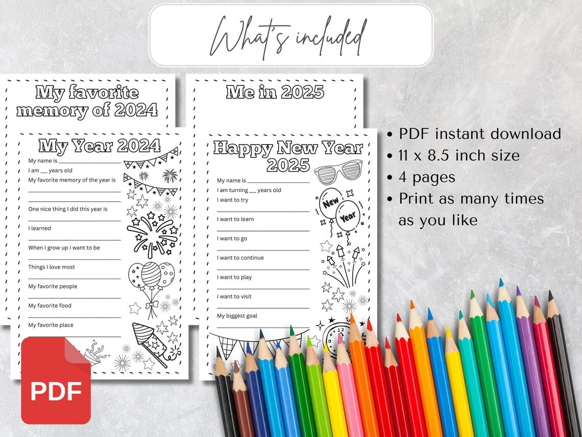 Kids Year in Review 2024 2025 Printable Activity Sheet New Years Eve ...