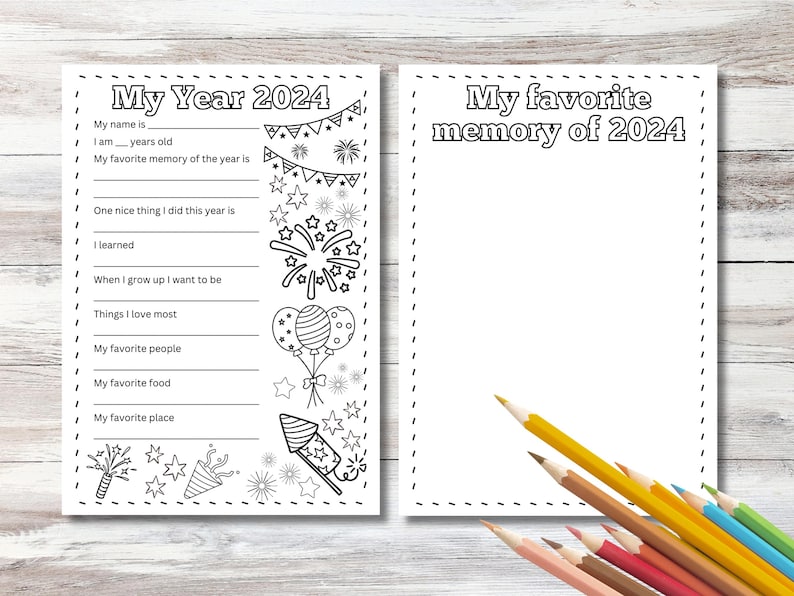 Kids Year in Review 2024 2025 Printable Activity Sheet New Years Eve ...