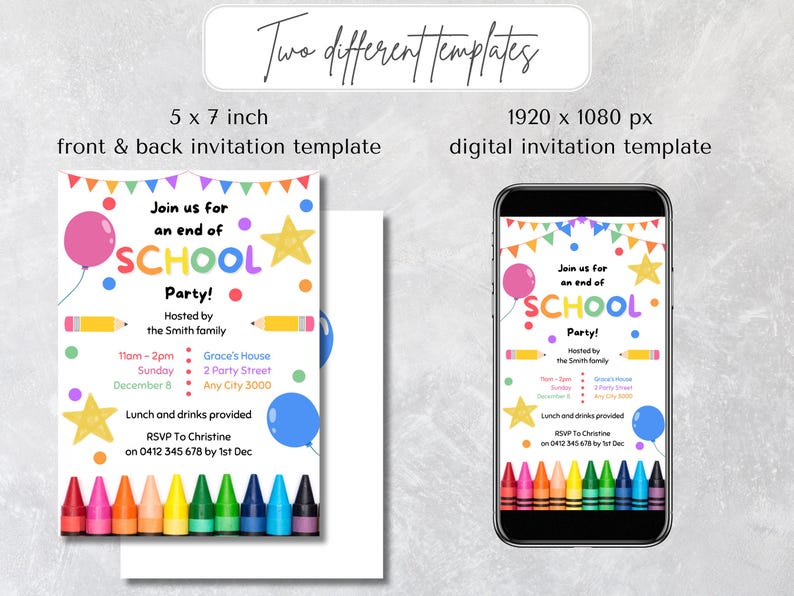 Editable End of Year Party Invitation Template School Party Kids Summer ...