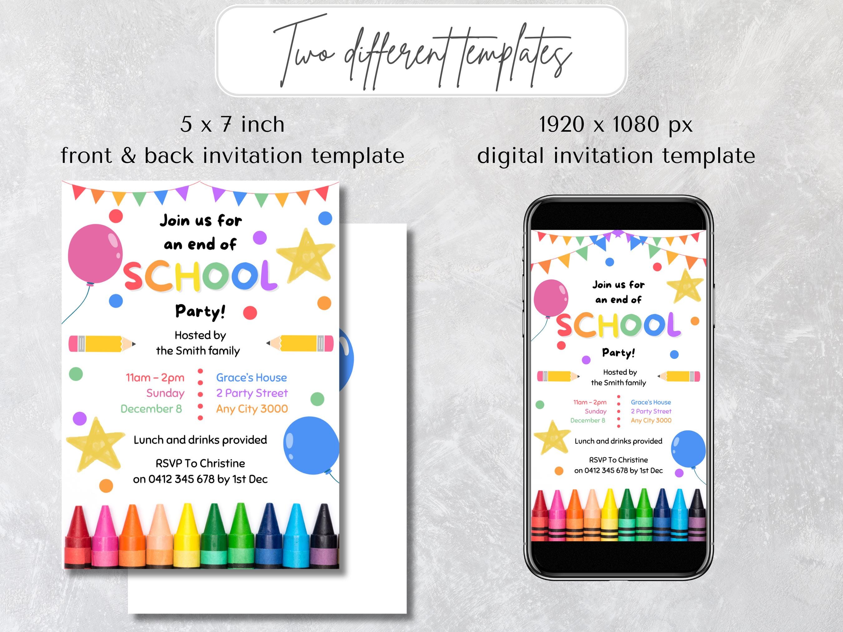 End of School Party Invitation: Editable Summer Celebration (digital ...