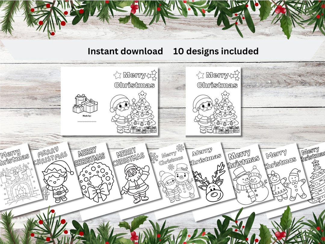 Christmas Card Coloring Page Instant Download Printable PDF Digital ...